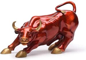 handmade copper red wall street bull statue chinese fengshui wealth figurine 7'' high home office shop decoration gift tqzdbs26