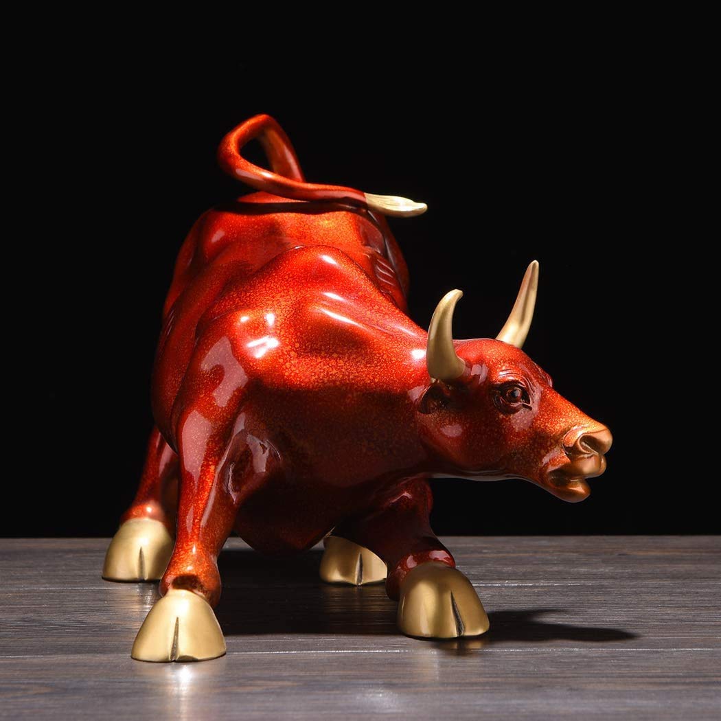 Handmade Copper Red Wall Street Bull Statue Chinese Fengshui Wealth Figurine 7'' High Home Office Shop Decoration Gift TQZDBS26