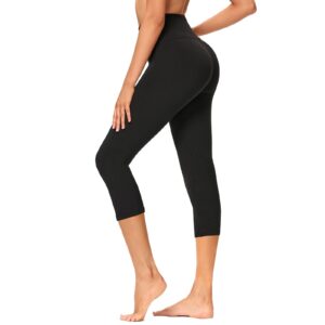 gayhay high waisted capri leggings for women - soft slim yoga pants for running cycling workout b-black