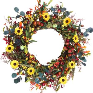 jinghong artificial spring wreath 24 inch spring front door wreath with rich berries and flowers large wreaths for front door outside home indoor outdoor decor