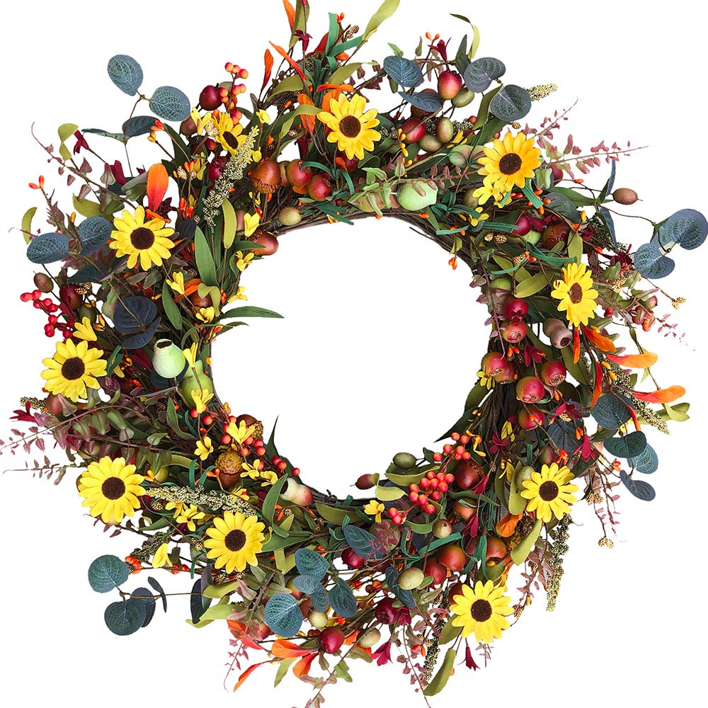 JINGHONG Artificial Spring Wreath 24 Inch Spring Front Door Wreath with Rich Berries and Flowers Large Wreaths for Front Door Outside Home Indoor Outdoor Decor