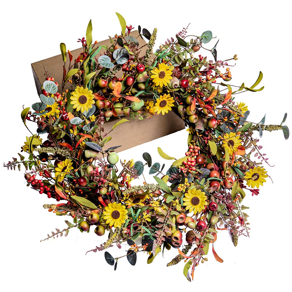 JINGHONG Artificial Spring Wreath 24 Inch Spring Front Door Wreath with Rich Berries and Flowers Large Wreaths for Front Door Outside Home Indoor Outdoor Decor