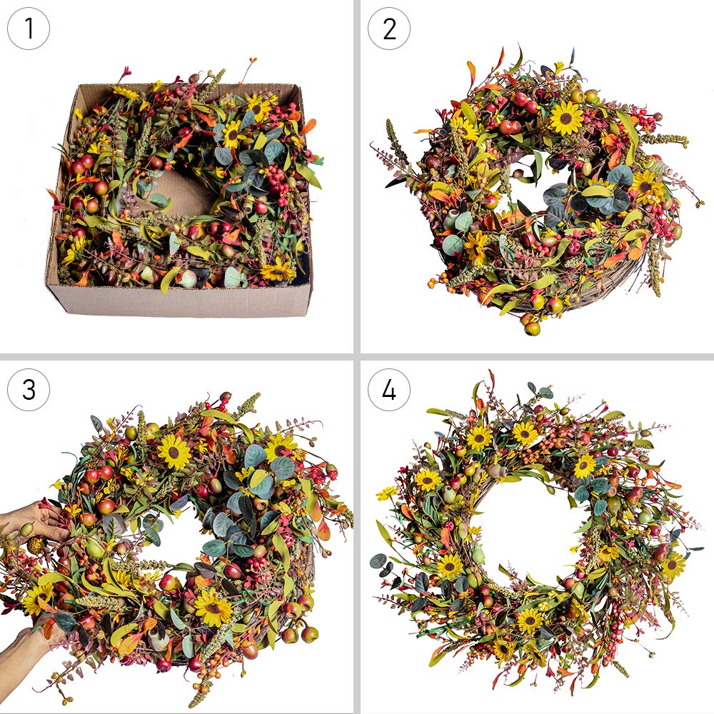 JINGHONG Artificial Spring Wreath 24 Inch Spring Front Door Wreath with Rich Berries and Flowers Large Wreaths for Front Door Outside Home Indoor Outdoor Decor