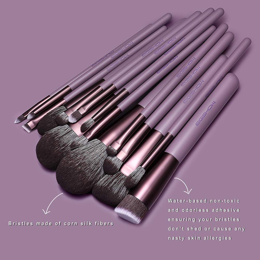 Makeup Brush Set, EIGSHOW Professional Makeup Brushes Kit Foundation Powder Concealers Eye Shadows Makeup 15 Piece for Eye Face Liquid Cream Cosmetics Brushes Kit (Purple)