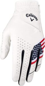 callaway golf weather spann glove (worn on left hand, cadet (short fingers) 2019, medium/large, red/white/blue)