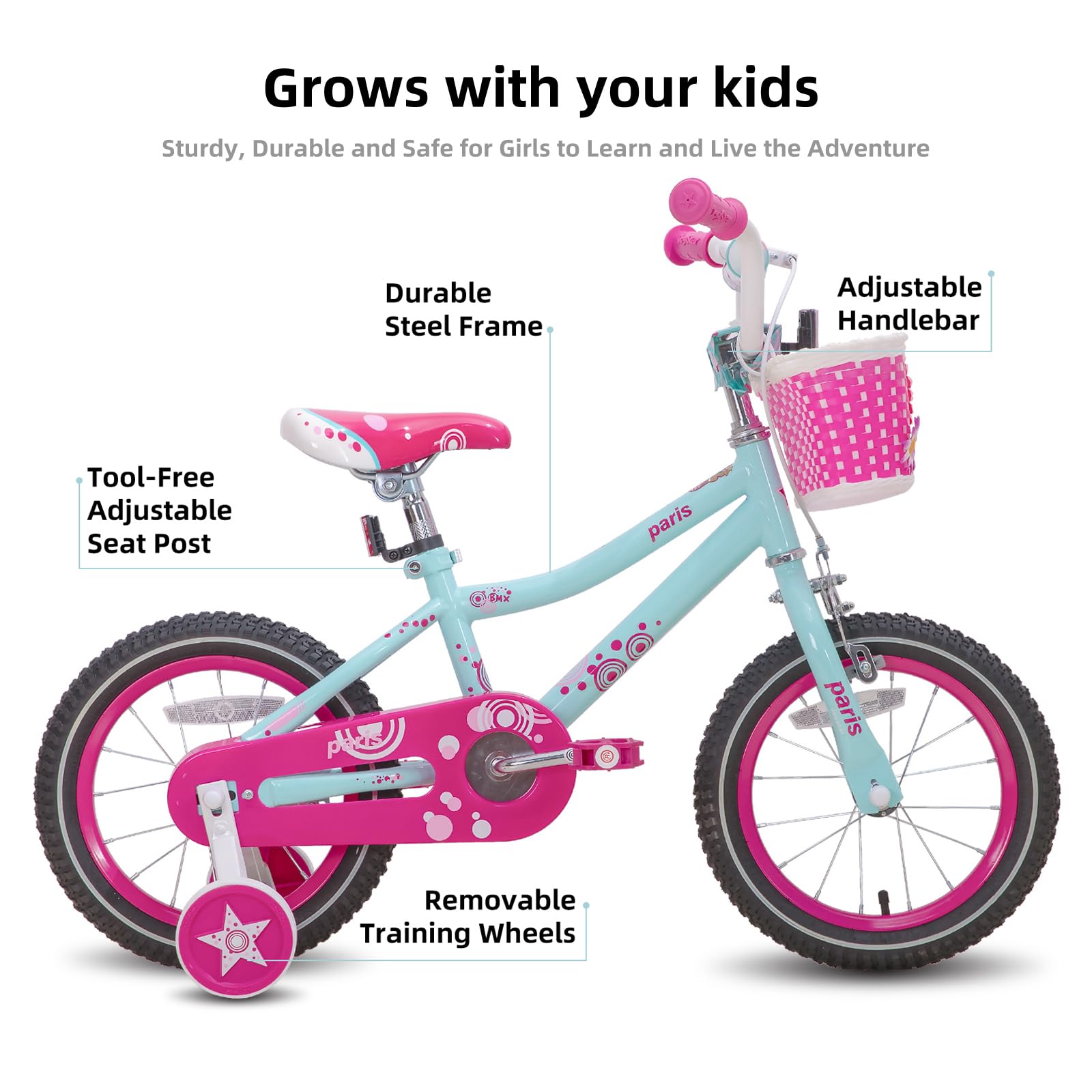 JOYSTAR 14 Inch Girls Bike for 3-5 Years Old Kids Toddler Bike with Training Wheels and Handbrake for Early Rider Birthday Gift Kids' Bicycles Blue