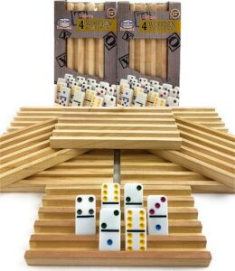 matty's toy stop deluxe solid wood domino trays (4 count) game bundle - 2 pack (8 trays total)