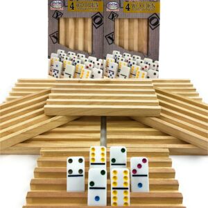 Matty's Toy Stop Deluxe Solid Wood Domino Trays (4 Count) Game Bundle - 2 Pack (8 Trays Total)