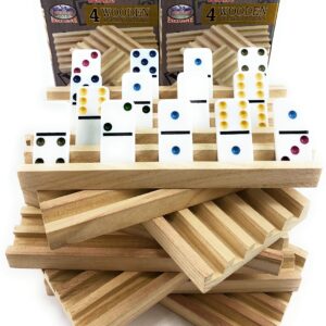 Matty's Toy Stop Deluxe Solid Wood Domino Trays (4 Count) Game Bundle - 2 Pack (8 Trays Total)