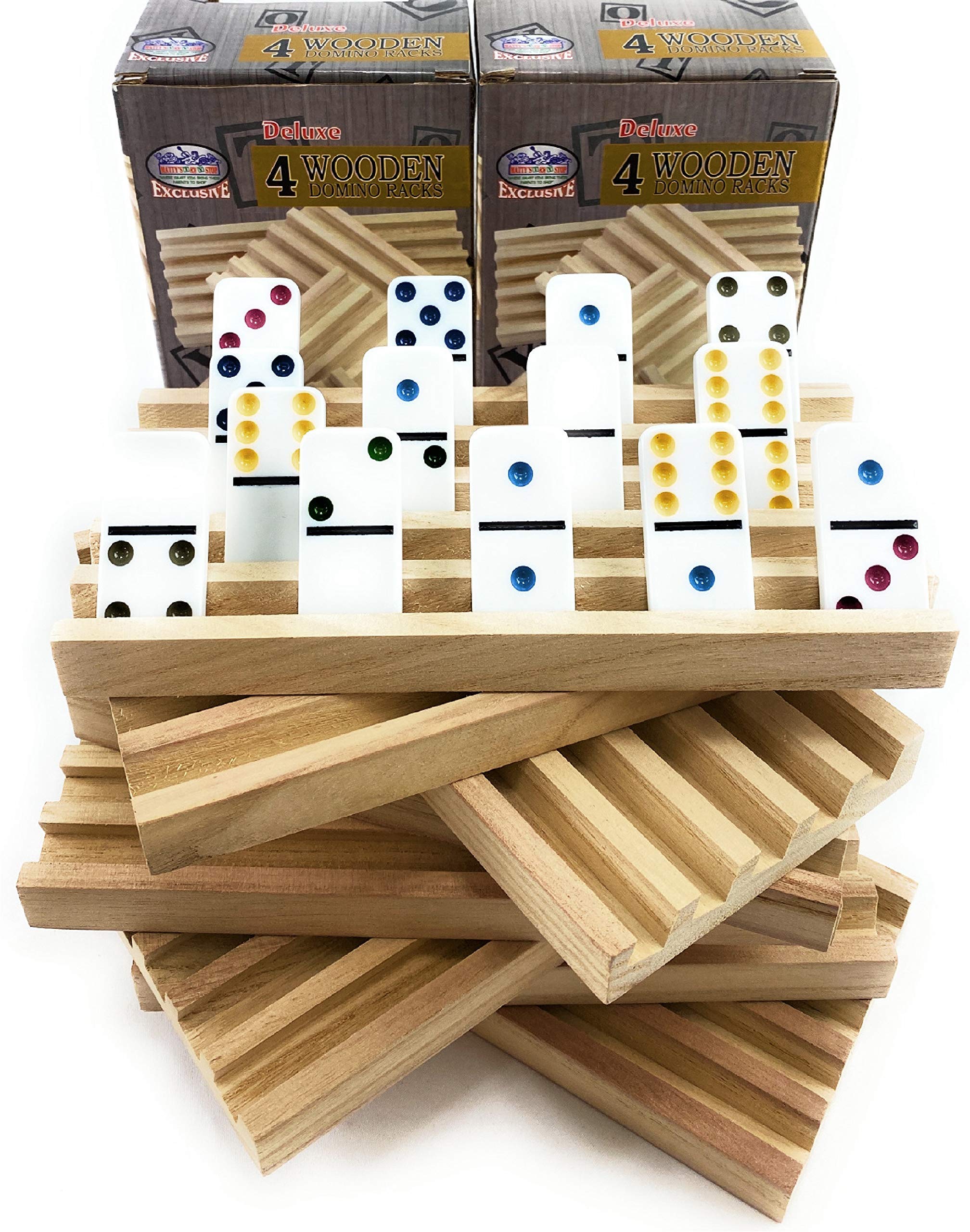 Matty's Toy Stop Deluxe Solid Wood Domino Trays (4 Count) Game Bundle - 2 Pack (8 Trays Total)