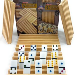 Matty's Toy Stop Deluxe Solid Wood Domino Trays (4 Count) Game Bundle - 2 Pack (8 Trays Total)