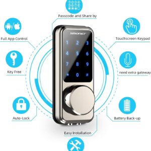 Smart Lock,SMONET Keyless Entry Door Lock,Remote Lock Unlock for Home Security,Easy Installation,Voice Control,Touchscreen Keypad Deadbolt,Code Bluetooth Electric Deadbolt for Hotel,Office