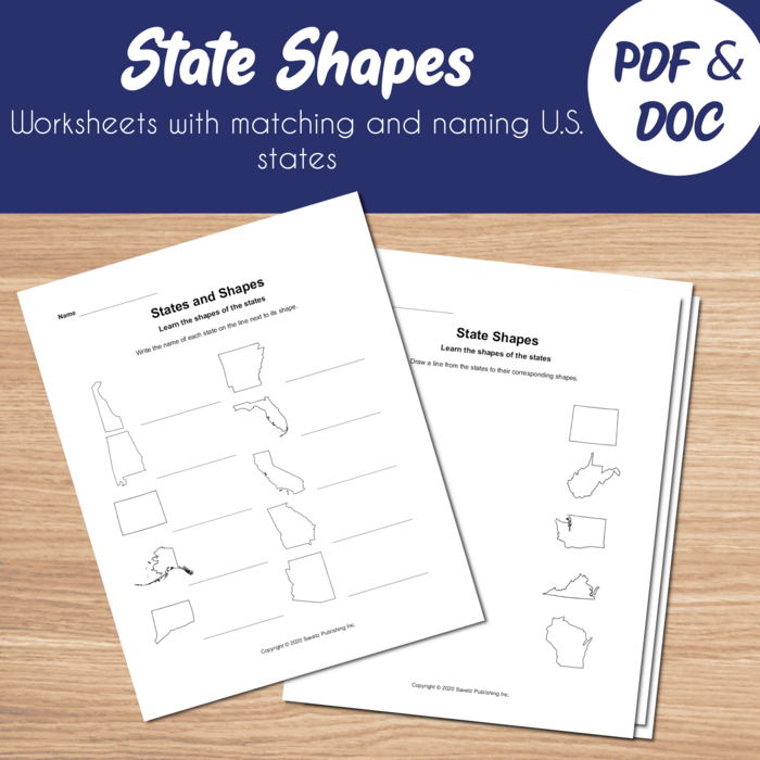 U.S. State Shapes Worksheets