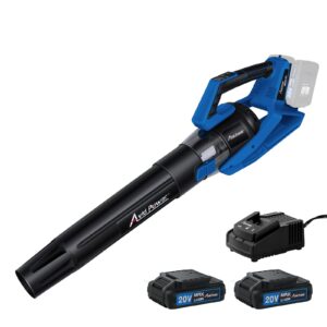 avid power 40v cordless leaf blower, brushless electric leaf blower 485-cfm 130-mph, battery powered blower with two 2.0ah batteries, 4 speeds and turbo function-blue