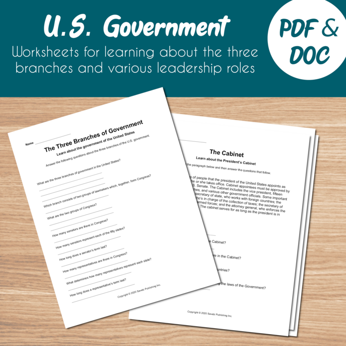 U.S. Government Worksheets