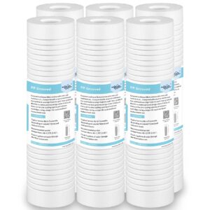 grooved sediment water filter cartridge (6 pack), membrane solutions 30 micron whole house water filter universal replacement 10"x2.5" for 10 inch ro unit, whole house under-sink filtration system