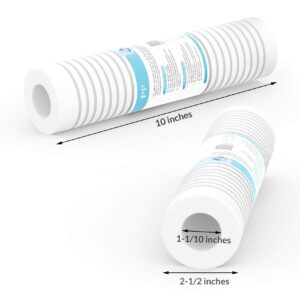 Grooved Sediment Water Filter Cartridge (6 Pack), Membrane Solutions 30 Micron Whole House Water Filter Universal Replacement 10"x2.5" for 10 inch RO Unit, Whole House Under-Sink Filtration System