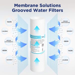 Grooved Sediment Water Filter Cartridge (6 Pack), Membrane Solutions 30 Micron Whole House Water Filter Universal Replacement 10"x2.5" for 10 inch RO Unit, Whole House Under-Sink Filtration System