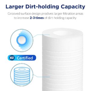 Grooved Sediment Water Filter Cartridge (6 Pack), Membrane Solutions 30 Micron Whole House Water Filter Universal Replacement 10"x2.5" for 10 inch RO Unit, Whole House Under-Sink Filtration System