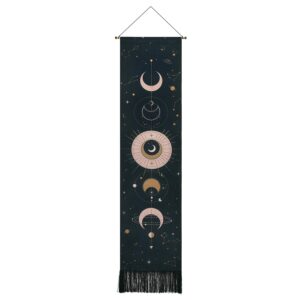 lyacmy moon phase tapestry moon tapestry wall hanging art bohemian tapestries black tapestry for room (black, 12.8 x 51.2 inches)