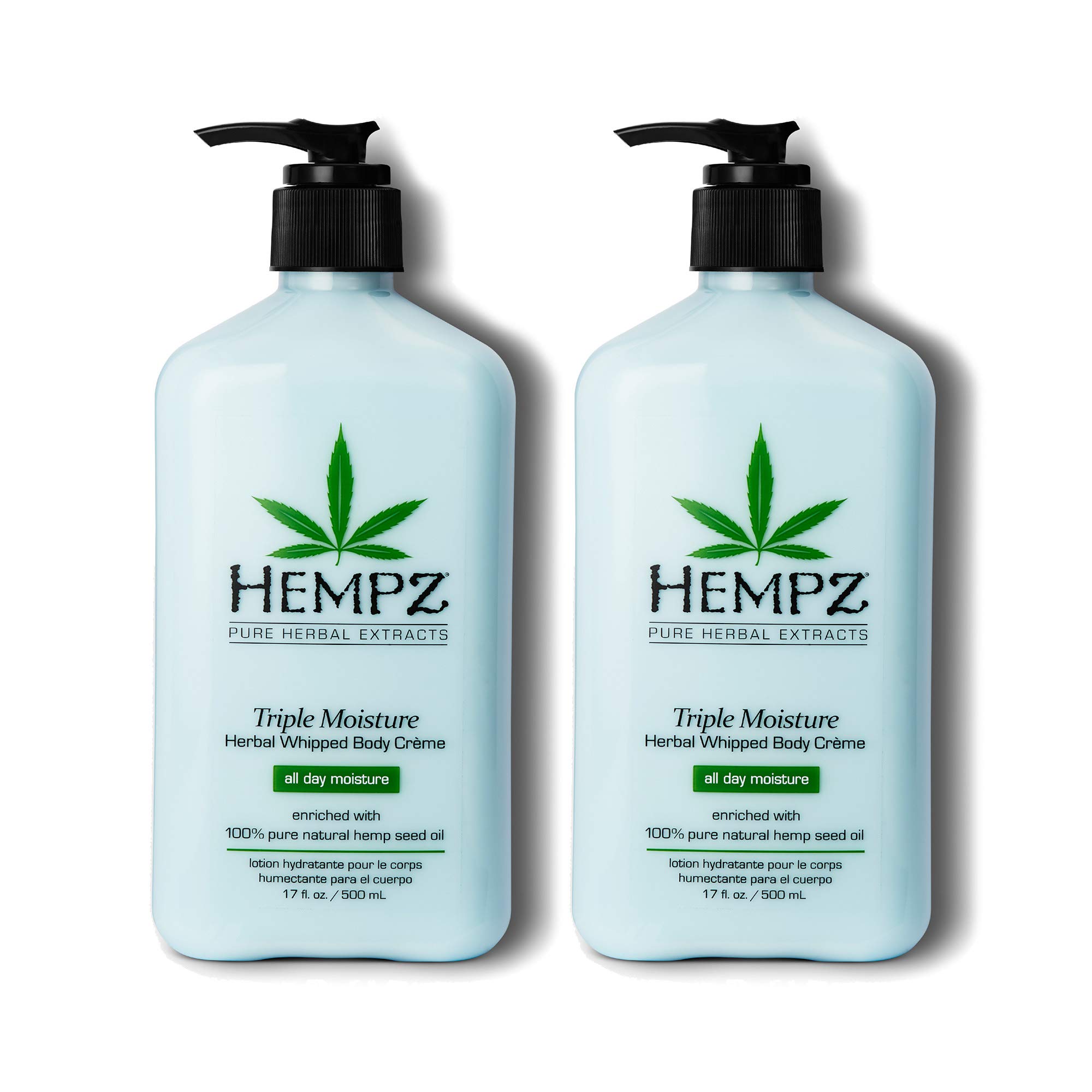 Hempz Natural Triple Moisture Herbal Whipped Body Cream with 100% Pure Hemp Seed Oil for 24-Hour Hydration, Moisturizing Vegan Skin Lotion with Yangu Oil, Peach and Grapefruit, 17 Fl Oz (Pack of 2)