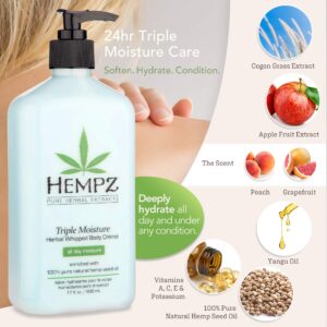 Hempz Natural Triple Moisture Herbal Whipped Body Cream with 100% Pure Hemp Seed Oil for 24-Hour Hydration, Moisturizing Vegan Skin Lotion with Yangu Oil, Peach and Grapefruit, 17 Fl Oz (Pack of 2)