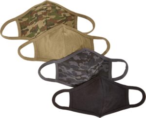 quality durables unisex adult 4-pack washable reusable face mask, black camo/black/olive camo/olive, large/x-large