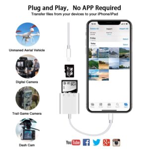 SD Card Reader for iPhone iPad,Micro SD Card Reader Memory Card Reader Plug and Play Trail Camera SD Card Adapter,Simultaneous Charging and Reading