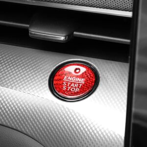 iJDMTOY Gloss Red Real Carbon Fiber Keyless Engine Start/Stop Push Start Button Cover w/Indicator Light Opening, Compatible with Ford F-150 Raptor Explorer Fusion Expedition Edge Taurus, etc