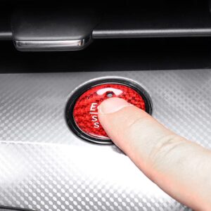 iJDMTOY Gloss Red Real Carbon Fiber Keyless Engine Start/Stop Push Start Button Cover w/Indicator Light Opening, Compatible with Ford F-150 Raptor Explorer Fusion Expedition Edge Taurus, etc