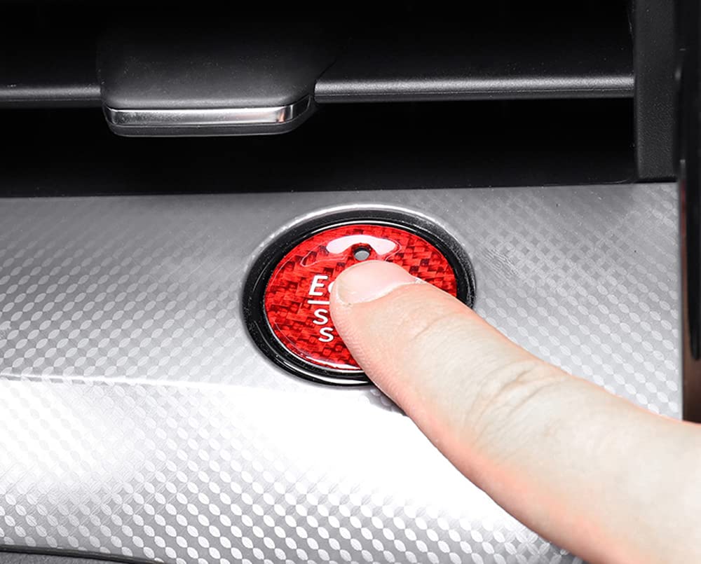 iJDMTOY Gloss Red Real Carbon Fiber Keyless Engine Start/Stop Push Start Button Cover w/Indicator Light Opening, Compatible with Ford F-150 Raptor Explorer Fusion Expedition Edge Taurus, etc