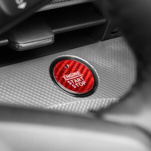 iJDMTOY Gloss Red Real Carbon Fiber Keyless Engine Start/Stop Push Start Button Cover w/Indicator Light Opening, Compatible with Ford F-150 Raptor Explorer Fusion Expedition Edge Taurus, etc