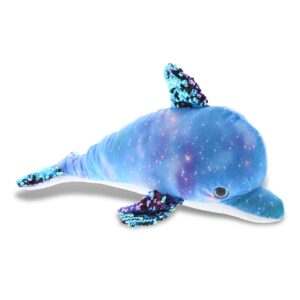 DolliBu Dolphin Space Sequin Plush - Dolphin Stuffed Animal Reversible Sequin Plush, Space-Themed Cute Stuffed Animals for Girls and Boys, Perfect Reversible Plush Dolphin for Room Décor - 12 Inches