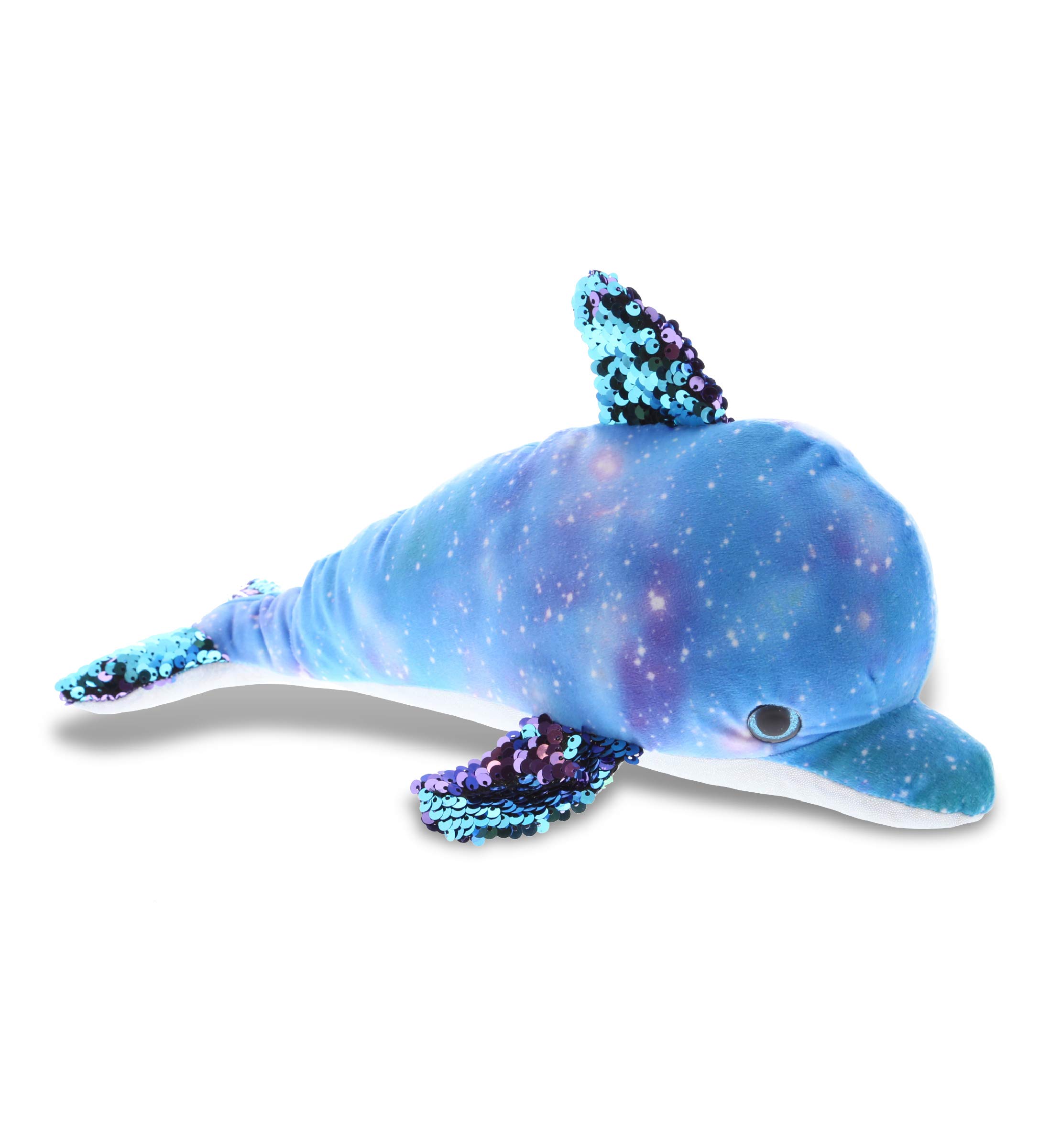 DolliBu Dolphin Space Sequin Plush - Dolphin Stuffed Animal Reversible Sequin Plush, Space-Themed Cute Stuffed Animals for Girls and Boys, Perfect Reversible Plush Dolphin for Room Décor - 12 Inches