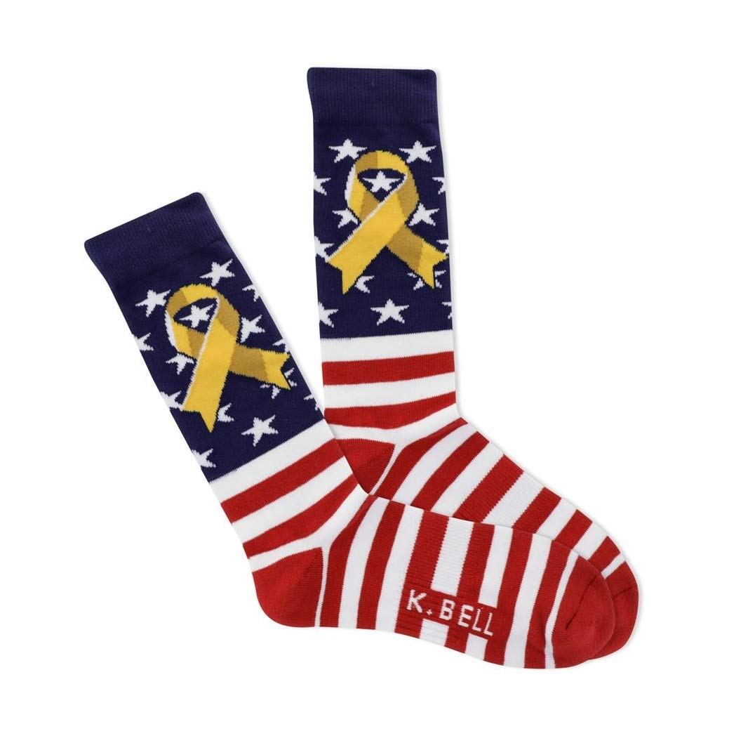 K. Bell Men's Classic Novelty Crew Socks, Yellow Ribbon (Navy), Shoe Size: 6-12