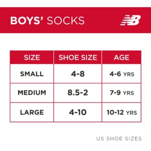 New Balance Boys' Performance No Sweat Low Cut Socks with Arch Support (8 Pack), Size Large, Black