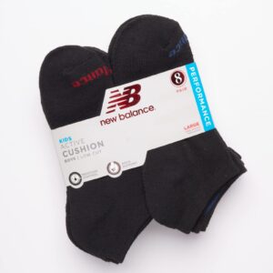 New Balance Boys' Performance No Sweat Low Cut Socks with Arch Support (8 Pack), Size Large, Black