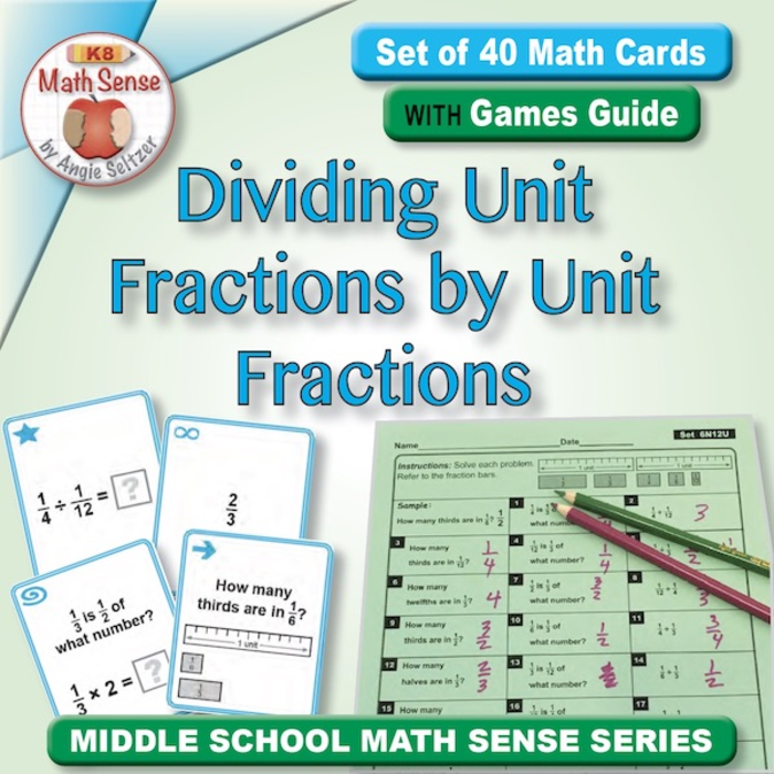 Dividing Unit Fractions by Unit Fractions: 40 Math Cards with Games Guide 6N12