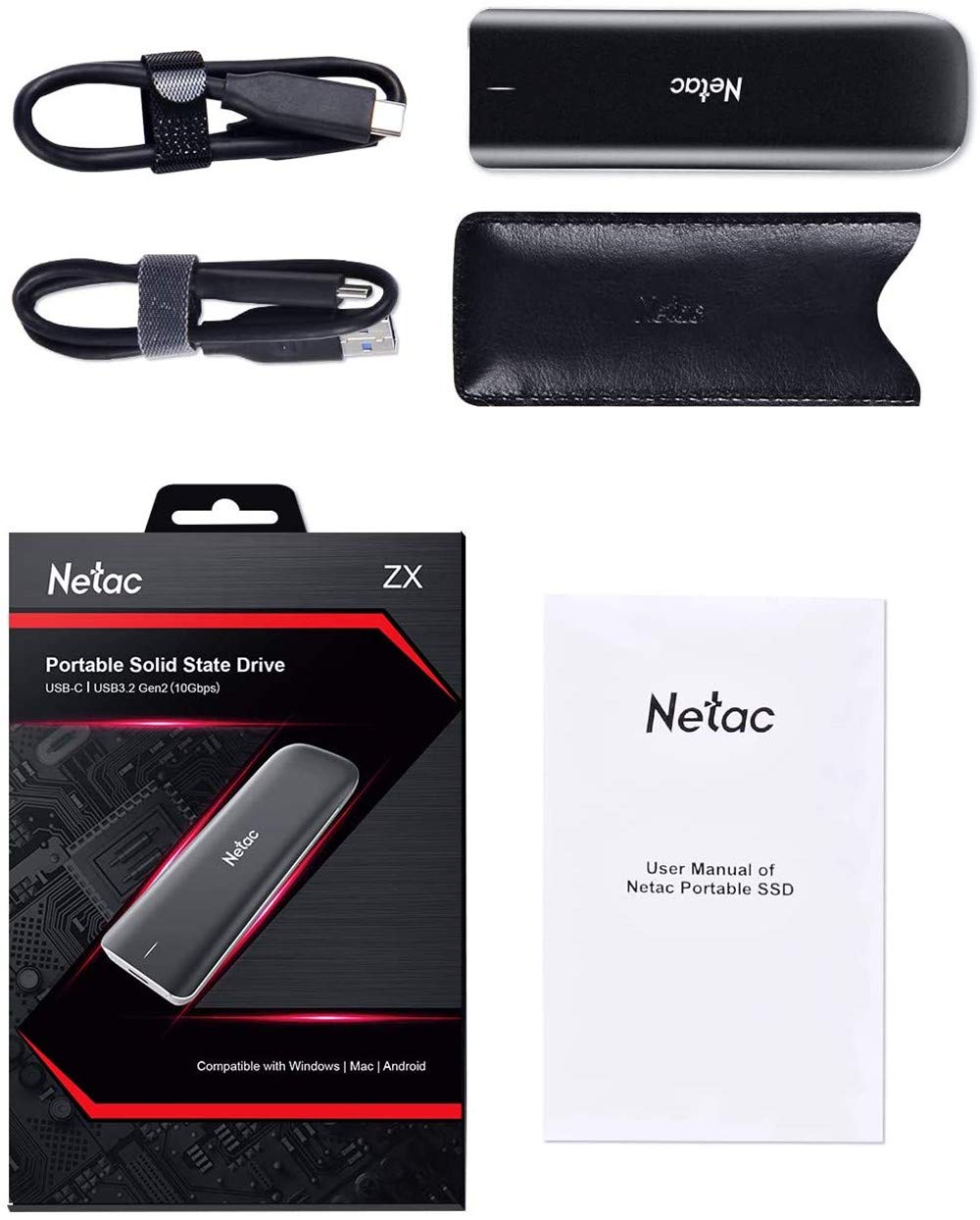 Netac SSD External Drive, Portable SSD 1TB for Type C, Up to 980MB/s, NVME SSD PCIE, USB 3.2 Gen2 10Gbps External Solid State Drive