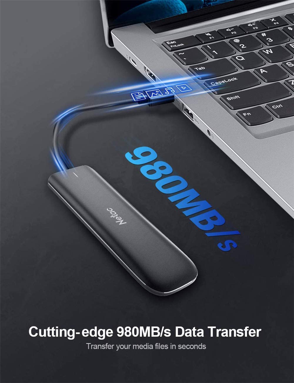 Netac SSD External Drive, Portable SSD 1TB for Type C, Up to 980MB/s, NVME SSD PCIE, USB 3.2 Gen2 10Gbps External Solid State Drive