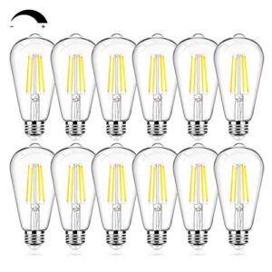 12packs vintage led edison bulbs, 60w equivalent 7w, 800lumens, dimmable st64 antique led filament, daylight white 5000k, e26 medium base light bulbs high brightness clear glass for bedroom office