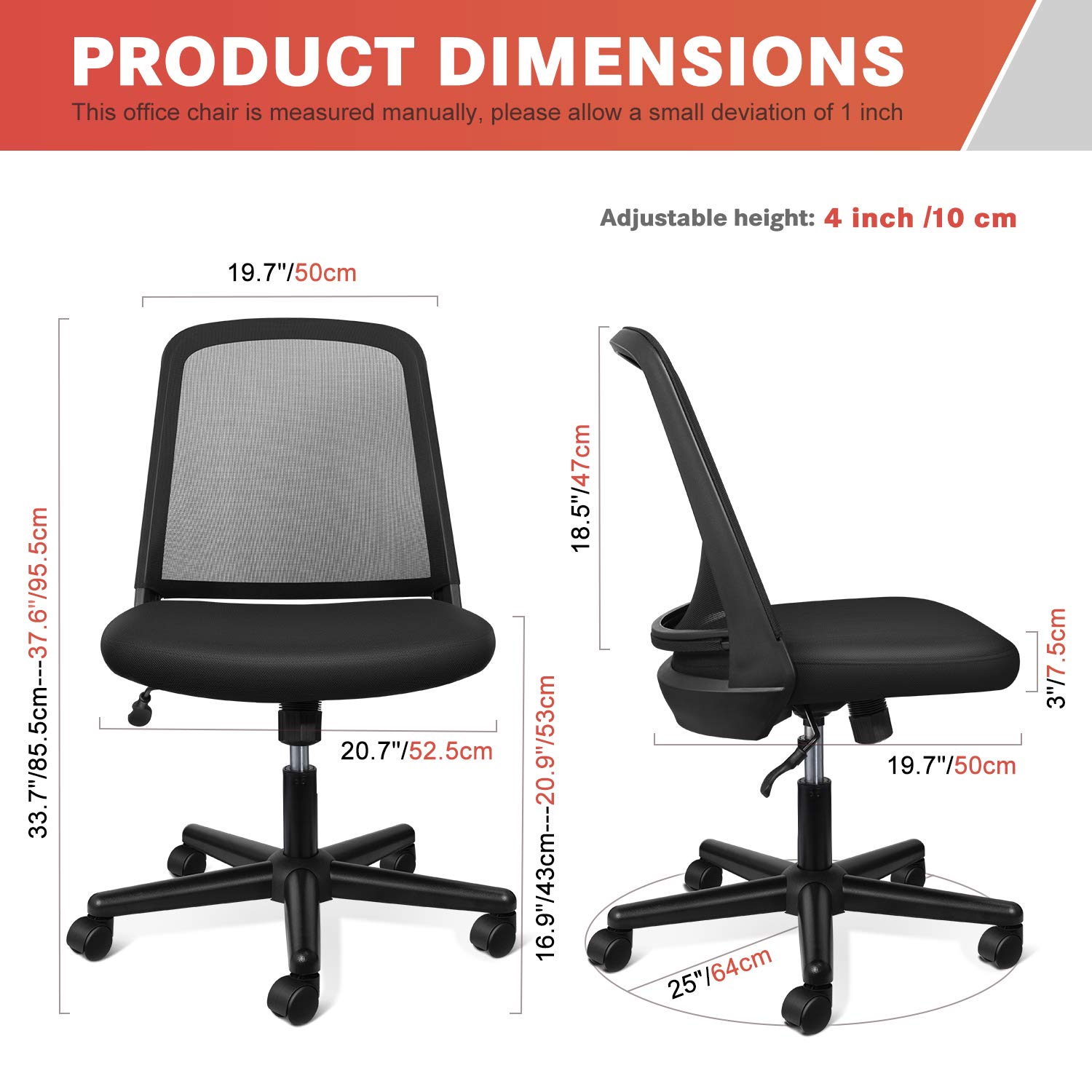 Funria Mid Back Mesh Office Chair Adjustable Ergonomic Swivel Executive All Mesh Task Chair with Flip Up Armrests Lumbar Support Computer Desk Chair