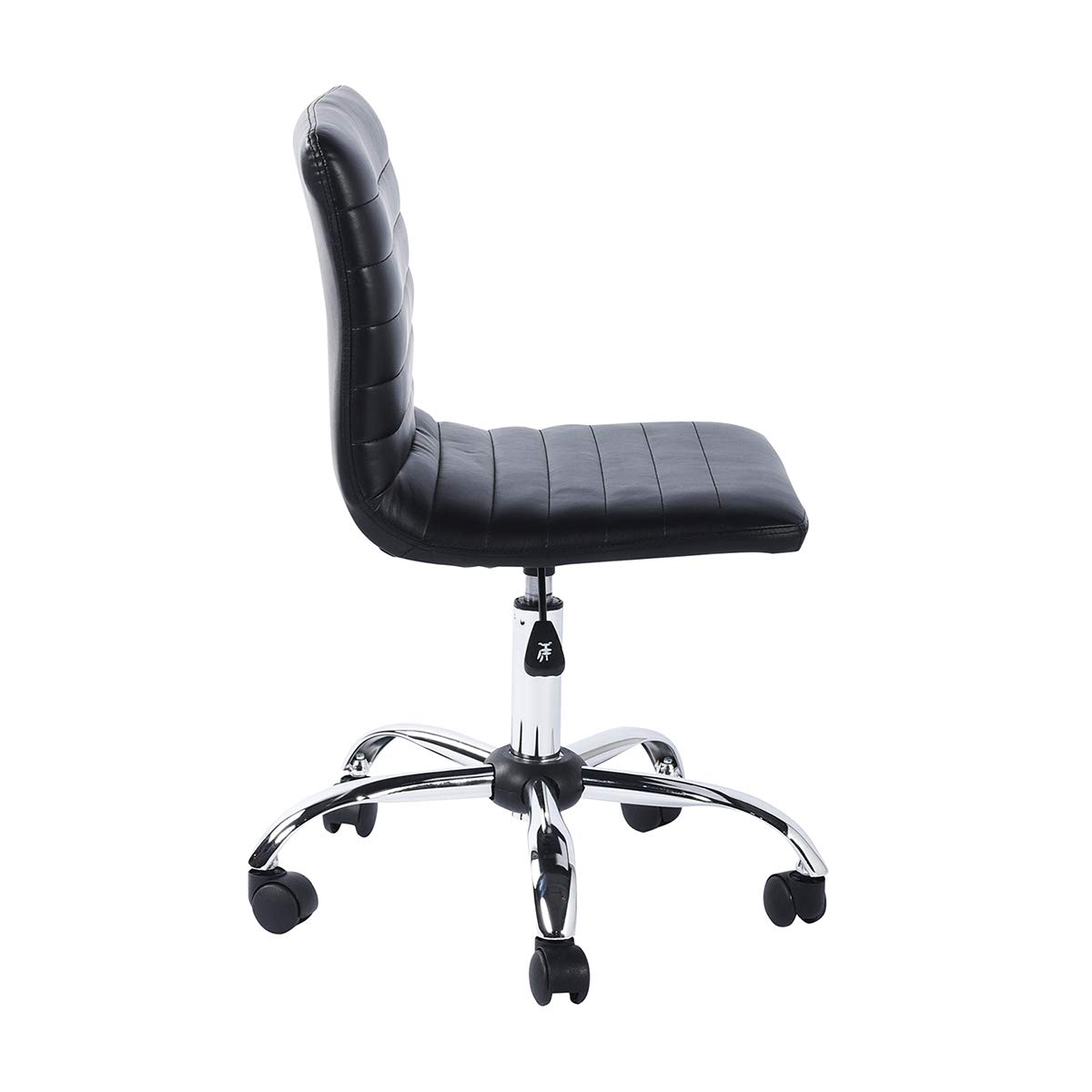 Homylin Leather Office Chair, Height Adjustable, Swivel Mid Low Back, Armless Ribbed Modern Computer Desk Chair with Casters for Home Administration Staff, Black