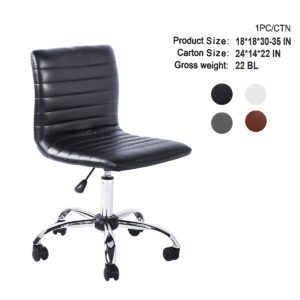 Homylin Leather Office Chair, Height Adjustable, Swivel Mid Low Back, Armless Ribbed Modern Computer Desk Chair with Casters for Home Administration Staff, Black