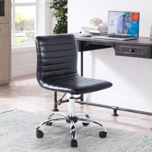 Homylin Leather Office Chair, Height Adjustable, Swivel Mid Low Back, Armless Ribbed Modern Computer Desk Chair with Casters for Home Administration Staff, Black