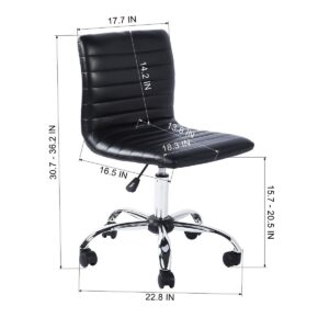 Homylin Leather Office Chair, Height Adjustable, Swivel Mid Low Back, Armless Ribbed Modern Computer Desk Chair with Casters for Home Administration Staff, Black