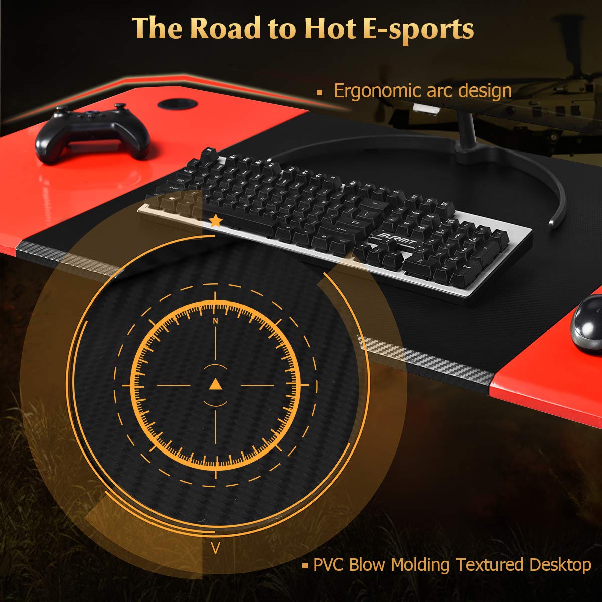 Tangkula Gaming Desk, Z-Shaped Computer Desk Professional Gamer Workstation with PVC Blow Molding Textured Surface, Gamer Table Desk w/Cup Holder, Headphone Hook & Audio Stands