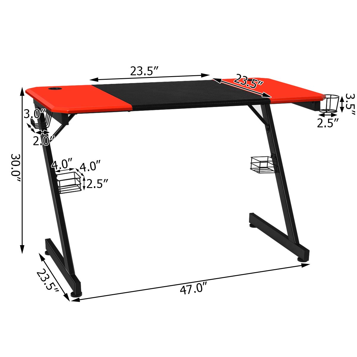 Tangkula Gaming Desk, Z-Shaped Computer Desk Professional Gamer Workstation with PVC Blow Molding Textured Surface, Gamer Table Desk w/Cup Holder, Headphone Hook & Audio Stands