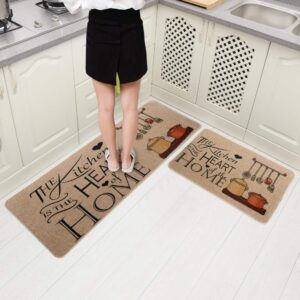 carvapet 2 pieces non-slip rubber back kitchen runner set floor mats bathroom rug doormat runner, 18"x59"+18"x30", kitchen