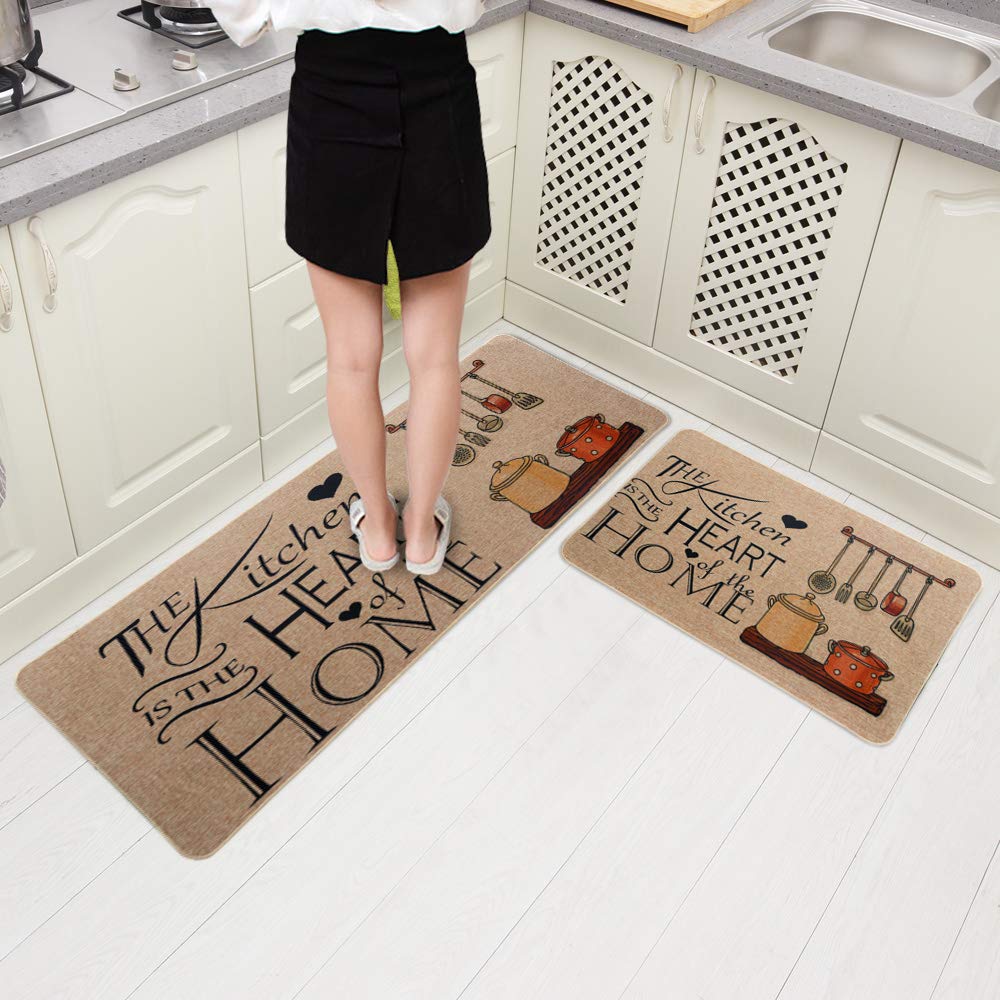 Carvapet 2 Pieces Non-Slip Rubber Back Kitchen Runner Set Floor Mats Bathroom Rug Doormat Runner, 18"x59"+18"x30", Kitchen